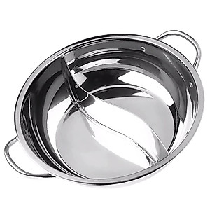 UPKOCH Stainless Steel Shabu Hot Pot Divided Hot Pot Pan Dual Sided Soup Cookware Cooking Pot with Divider for Induction Cooktop Gas Stove
