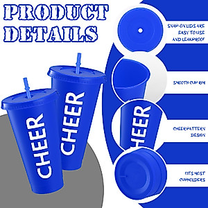 Layhit Cheer Teams Gifts Cheer Tumbler Cups Bulk 24 oz Reusable Cheer Plastic Tumbler with Straw and Lid Cheer Water Bottles for Team(Blue,12 Sets)