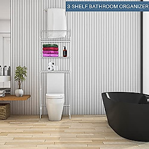 J&V TEXTILES 3-Shelf Bathroom Organizer Over The Toilet, Bathroom Spacesaver (Silver)