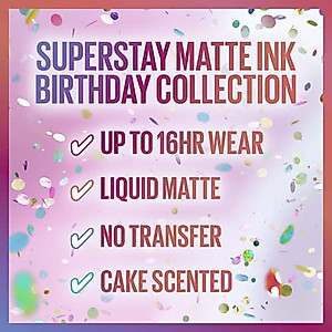 Maybelline New York Super Stay Matte Ink Liquid Lipstick, Transfer Proof, Long Lasting, Limited Edition Birthday Cake Scented Shades, Show Runner, 0.17 Fl Oz
