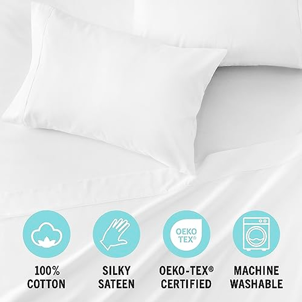 MARTHA STEWART 100% Cotton Queen Sheet Set - 4 Piece, Soft, Smooth, Durable, Easy Care, 16" Deep Pocket Sheets, Bedding Sheets, Sateen Sheet, 1 Flat, 1 Fitted, 2 Pillowcases, White