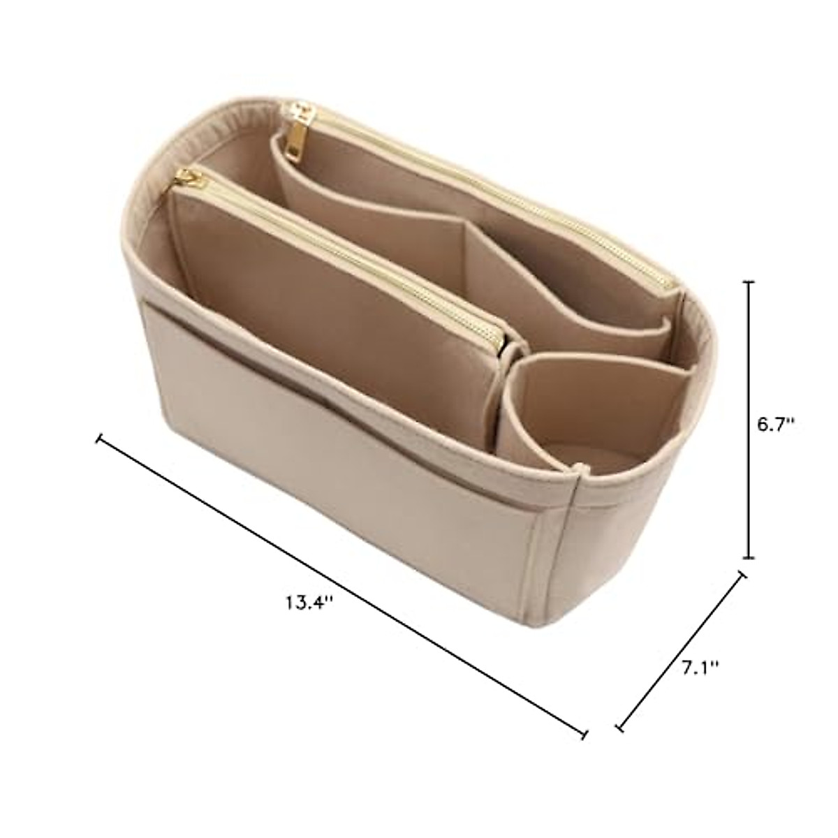 LEXSION Felt Purse Bag Organizer Insert with zipper Bag Tote Shaper Fit Speedy Neverful PM MM, 2-Beige, XL