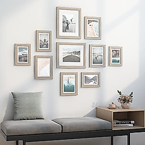 Povrgive Picture Frames Set of 10 Wood Grain, Bulk MDF Frames for 8x10, 5x7, 4x6 Photos Real Glass for Wall or Tabletop