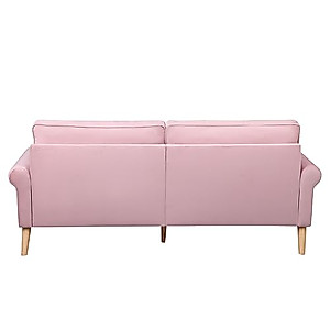 RXRRXY Modern Loveseat Sofa,Velvet Loveseats for Small Spaces, Mid Century 3 Seater Sofas,Button Tufted Upholstered Couch for Bedroom,with Pillow,Suitable for Living Rooms, Apartments,Office. (Pink)
