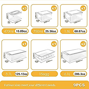 ZNM Refrigerator Organizer Bins, Stackable Fridge Organizer for Pantry Organization, Clear Plastic Storage Bins with Handle & Lid for Freezer, Kitchen, Countertops, Cabinets- BPA Free(Set of 9)