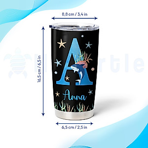 Hyturtle Personalized Gifts Shark Lover - Shark Printed Customized Name Stainless Steel Tumbler 20 oz With Lid - Idea Cute Sea Animal Lover Gifts For Women, Girl kids On Birthday, Christmas
