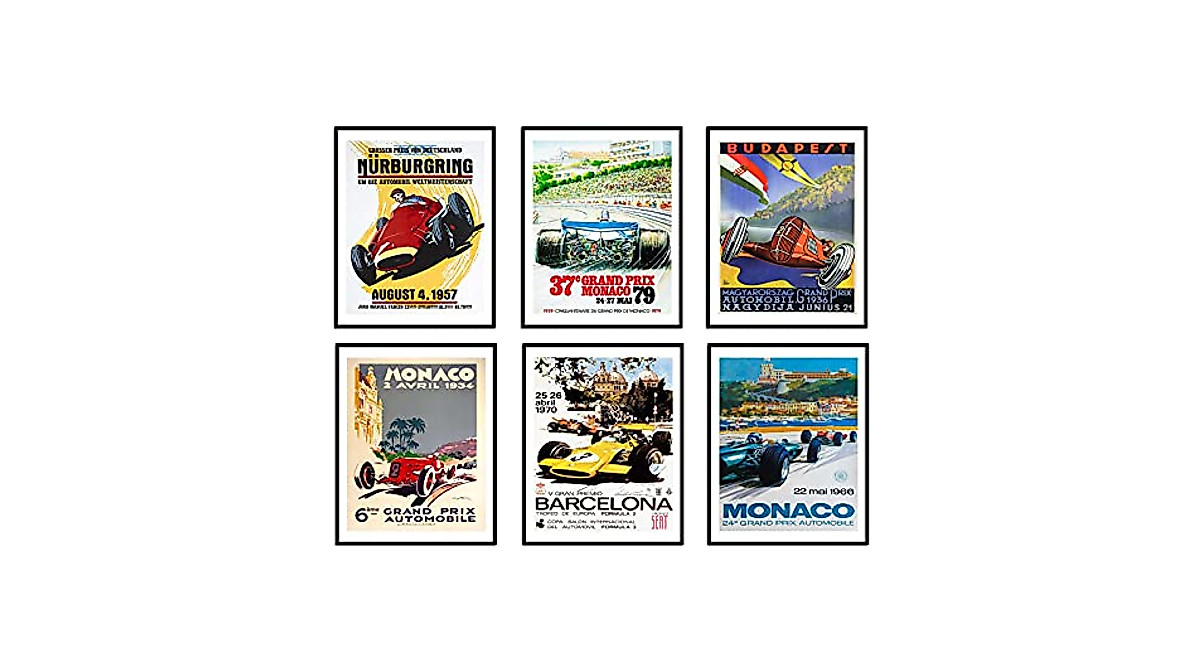 Vintage F1 Racing Poster Canvas Art - Zensh 6-Piece Set