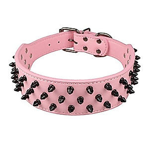 Benala 2" Black Leather Dog Collars Cool Spiked Studded Pet Dog Collar for Medium Large Dogs Pitbulls Mastiff Bully