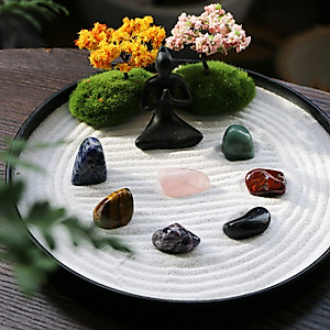 Zen Sand Garden for Desk - Tabletop Chakra Yoga Zen Garden Kit Set Japanese Crystal Quartz Rock Sand Zen Garden Home Office Spiritual Zen Gifts for Friends Adults Women