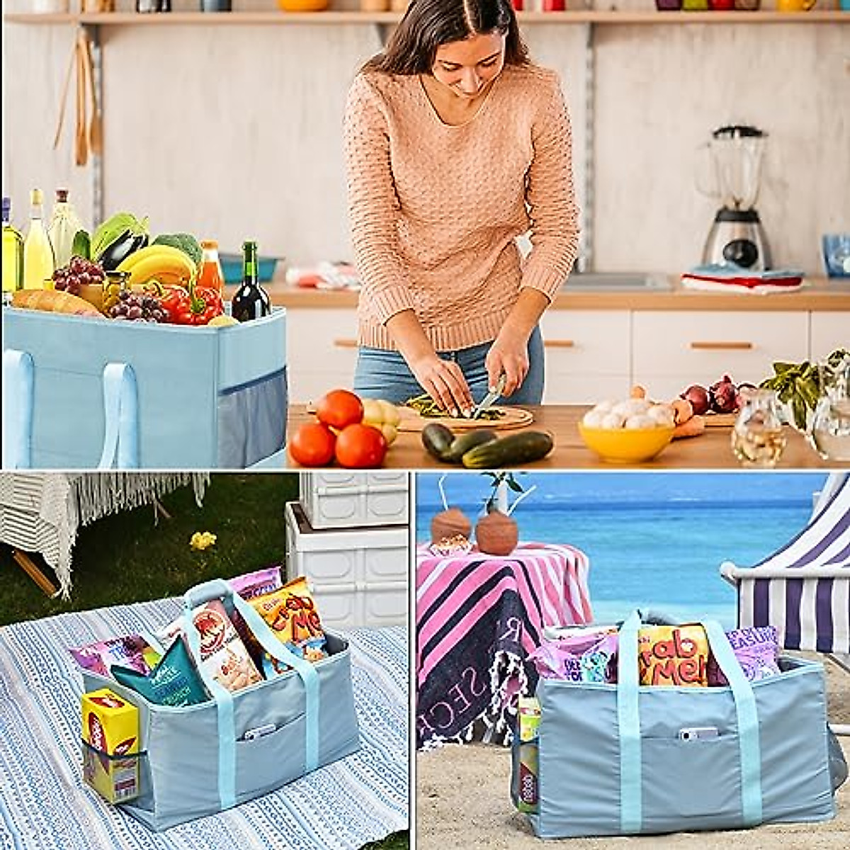 Litvyak Reusable Grocery Bags,Large Tote Bag Foldable, Extra Large Utility Tote Bag Beach Bag Tote Pool Bag Shopping Bags for Groceries, Storage, Picnic Light Blue