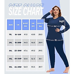 COOTRY Plus Size Thermal Underwear for Women Long Johns Fleece Lined Base Layer Top and Bottom Sets Set - Navy 2XL