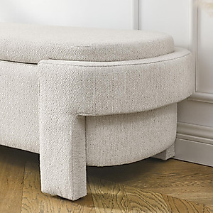 Wunlerlant 51.5" Oval Storage Bench End of Bed Storage Ottoman Benches Linen Fabric Upholstered Oversized Ottoman Bench with Large Storage Space for Living Room Entryway Bedroom Hallway Window Seating