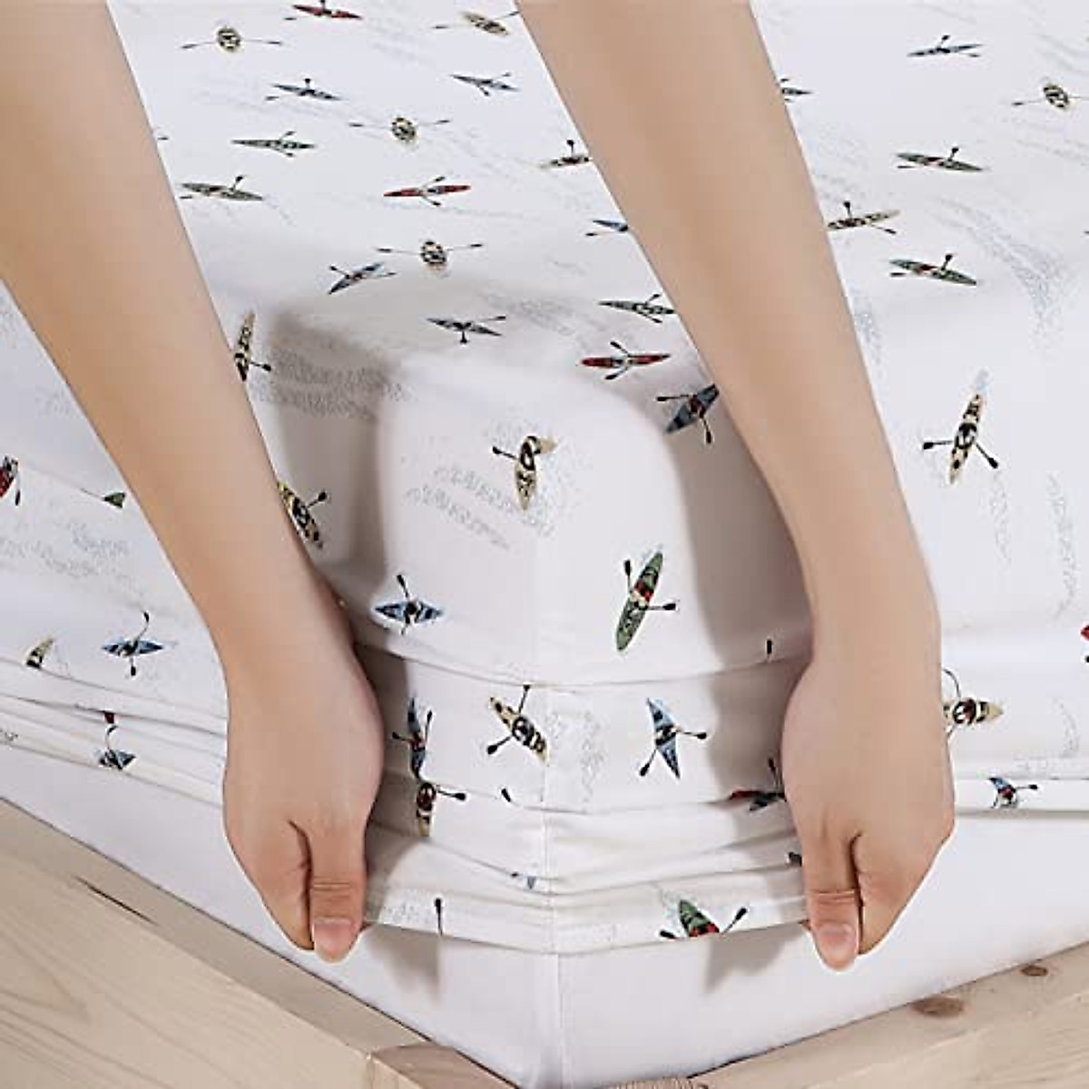 Eddie Bauer - Queen Sheets, Cotton Percale Bedding Set, Crisp & Cool Home Decor (Kayaks, Queen)