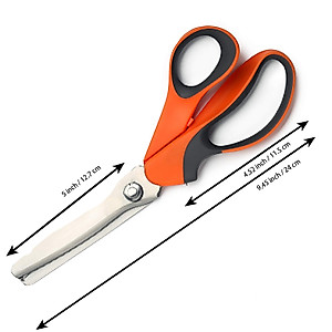 BlueSnail Stainless Steel Pinking Shears Comfort Grip Handled Professional Fabric Crafts Dressmaking Zig Zag Cut Scissors Sewing Scissors (Serrated, Orange)