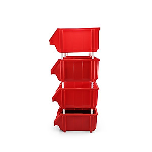 DJC Supply Heavy duty thermoplastic storage bin organizer, Stackable, Hangable, Side-connect (RED (2 PACK), LARGE V2 8.4" X 14.5" X 6.9")