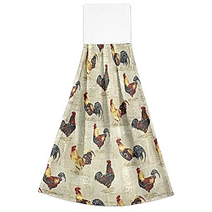 Rustic Rooster Hanging Kitchen Towels Country Animal Dish Cloth Soft Tea Bar Towels Fingertip Towels for Bathroom Farmhouse Decor