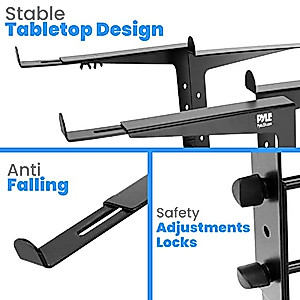 Pyle Portable Dual Laptop Stand - Standing Table with Adjustable Height, Ergonomic Design & Anti-Slip Prongs for DJ Mixer, Sound Equipment, Workstation, Gaming & Home Use - PLPTS38, Black