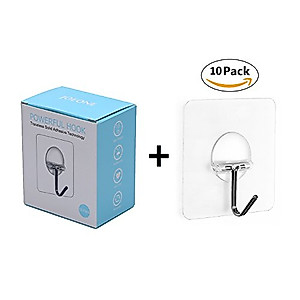JOEONE Sticky Wall Hooks (Max: 15LB) - Powerful No Scratch Nail Free Transparent Reusable Wall Hooks for Towel Bathrobe Hats Clothes, Kitchen and Bathroom - Waterproof and Oilproof (10 Pack)