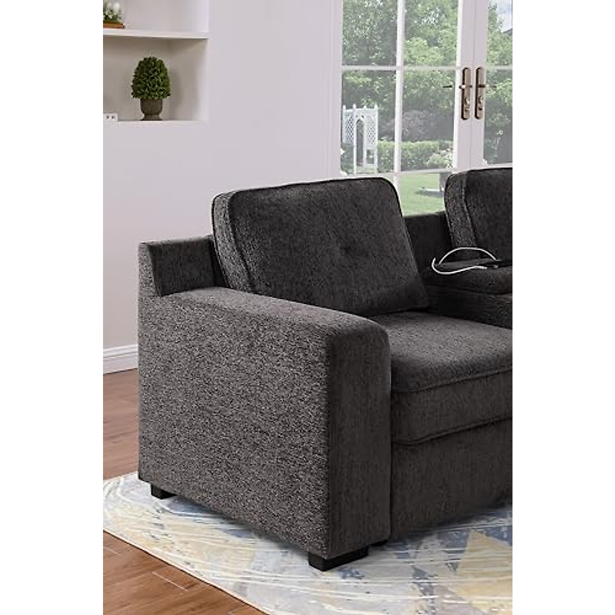 YOPTO Sectional Sleeper Sofa,Modular Couch with Pull Out Bed,Convertible L Shaped Sectionals W/Storage Chaise & Console,Cup Holder,USB & Type-C Port,Chenille Fabric,5 Seater for Living Room,Brown,120"