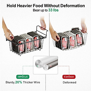 iSPECLE Freezer Organizer Bins - Fit 7 Cu.Ft Chest Freezer, Expand from 15.8" to 18.1" (L) Deep Freezer Organizer Bins, 2 Pack Small Hanging Freezer Baskets for Chest Freezer, Black