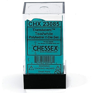 DND Dice Set-Chessex D&D Dice-16mm Translucent Teal and White Plastic Polyhedral Dice Set-Dungeons and Dragons Dice Includes 7 Dice - D4 D6 D8 D10 D12 D20 D%, Various (CHX23085)