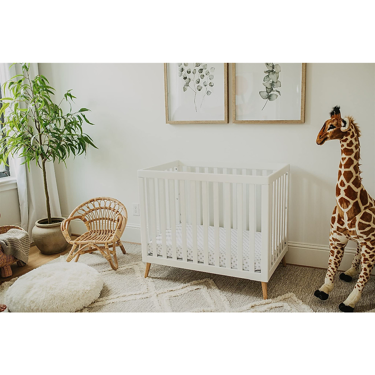 NODNAL CO. 3 Fitted Gray Mini Crib Pack n Play Playard Portable Crib Sheets Set - 100% OEKO-TEX Cotton Baby Girl/Boy Nursery Bedding, Gender Neutral Polka Dot Stripe Travel Pack and Play Playpen Sheet