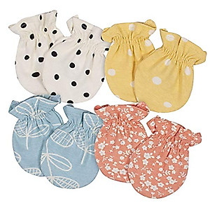 Grow by Gerber Baby Girls 4-Pack Mittens, Orange/Yellow/Green/Ivory, Newborn
