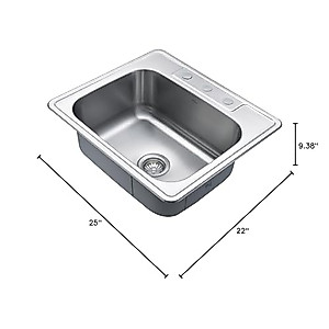 Kraus KTM25 25 inch Topmount Single Bowl 18 gauge Stainless Steel Kitchen Sink