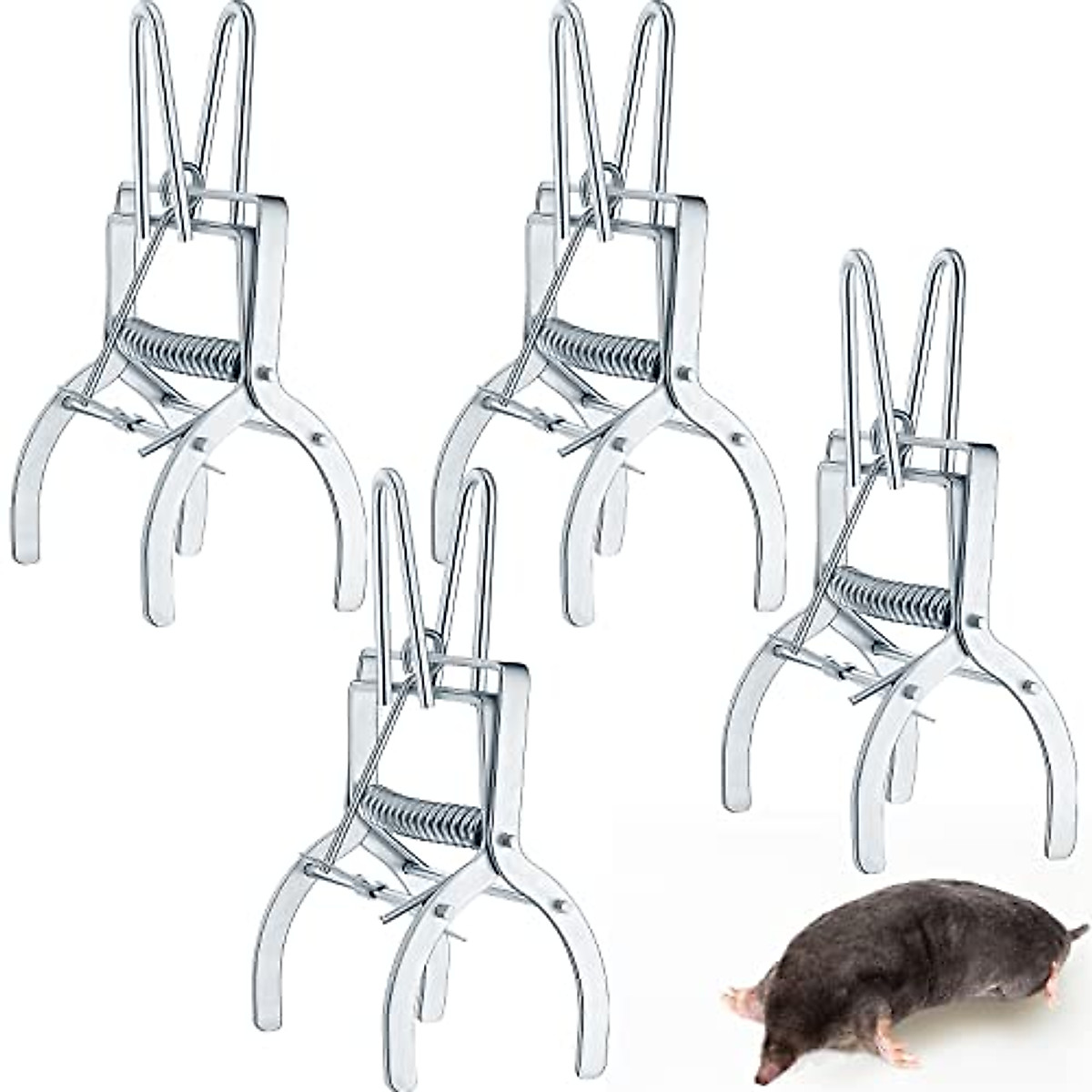 Mole Trap, Mole Whacker Trap, Galvanized Steel Gopher Trap, Reusable Vole Traps, Pest Control Traps for Gopher Vole Lawn Outdoor (4 Pieces)