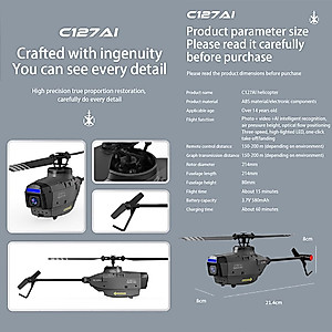 Minden RC Plane Model, C127AI 2.4G 4CH Remote Control Airplane, Single-Rotor Brushless Without Aileron, (RTF Version/Black)