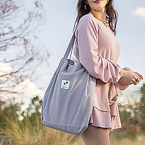 Suyfhdc Corduroy Tote Bag for Women Cute Tote Bags Travel Bag with Inner Pockets Big Capacity Casual Handbags for Shopping Work