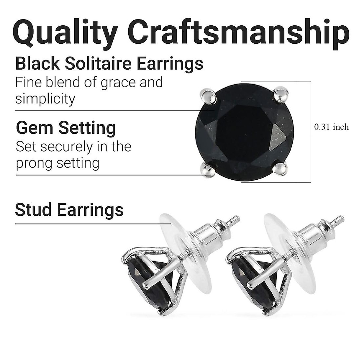 SHOP LC Black Tourmaline Stud Earrings for Women 925 Sterling Silver Platinum Plated Goth Comfy Jewelry Gifts for Women Ct 4 Birthday Gifts