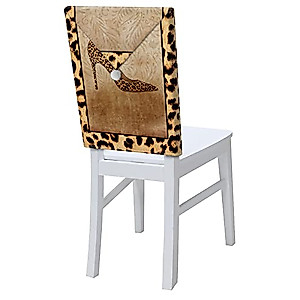 Leopard Print Christmas Chair Covers Santa Claus Hat Dining Chair Slipcover Xmas Chair Back Covers Set of 8 Banquet Party Holiday Festival Hotel Wedding Decor, Brown Animal Texture High Heels