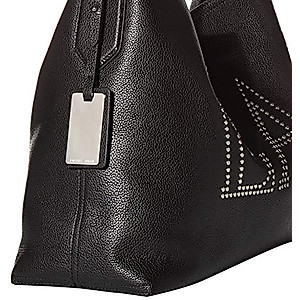 Emporio Armani Designer Leather Hobo Bag Embellished with EA Logo, Black