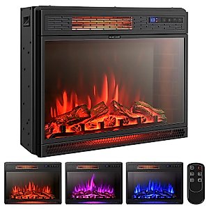 S AFSTAR 25 Inches Electric Fireplace Insert, 900/1350W Recessed Electric Fireplace w/ 3 Flame Colors & 4 Brightness, Adjustable Temperature, Electric Fireplace Heater for Wall Mounted & TV Cabinet