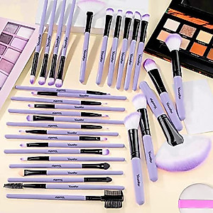 Makeup Brush Set 32pcs, Purple Make up Brushes Professional Foundation Powder Eyeshadow Brush Eyeliner Blush Concealer Brush with Bag
