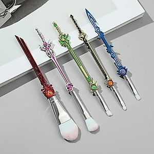 Genshin Vision Makeup Brushes Set, 5Pcs Creative Hot Game Cosmetic Brushes Set, Premium Synthetic Foundation Eyeshadow Brushes Gift for Young Girl Women Fans (Genshin 177)