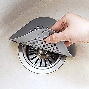 Square Drain Cover for Shower TPR Drain Hair Catcher Flat Silicone Plug for Bathroom and Kitchen Under Sink Filter Shower Drain Protection Flat Strainer Stopper (White&Grey)