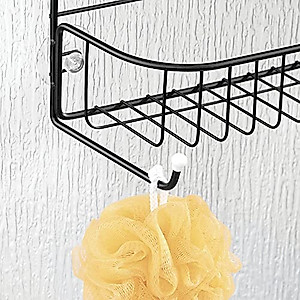 mDesign Extra Wide Metal Wire Over the Bathroom Shower Door Caddy, Hanging Storage Organizer with Built-In Hooks and Baskets on 2 Levels for Shampoo, Body Wash, Loofahs, Rust Resistant - Matte Black