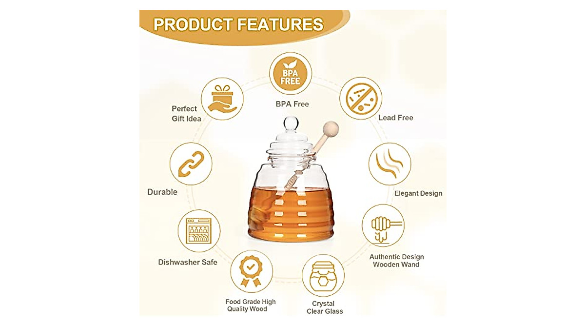 HAPPi STUDIO 13.5 Oz Honey Pot with Dipper Set