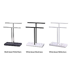 LKKL Hand Towel Holder - Double T Hand Towel Holder for Bathroom - Countertop Towel Stand Free Standing Towel Rack Bathroom Towel Hanging Rack with Resin Tray Base(Black/White)
