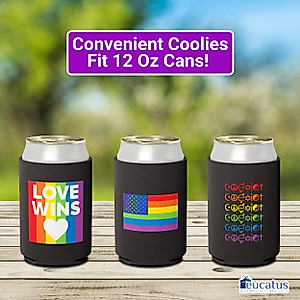 Super Vibrant, Be Proud LGBTQIA Coolies 6 Pc Set. Gay Pride Premium Soda Can Cooler Pack. Collapsible LGBTQ Ally Neoprene Novelty Drink Sleeves for Pop, Wine Coolers, Beer and Other Canned Beverages