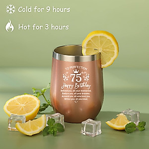 LAMCEPLU 75th Birthday Gifts for Women, Happy 75th Birthday Decorations for Women, Funny 75 Year Old Birthday Gift for Her, Mom, Grandma, Aunt, Friend- 12oz Stainless Steel Insulated Wine Tumbler