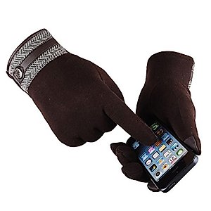 Armfre Tops Men's Fleece Winter Gloves Snap Closure Herringbone Warm Windproof Gloves Anti Slip Soft Thick Lined Non-Slip Thermal Snow Gloves for Casual Cycling Driving Outdoor Active