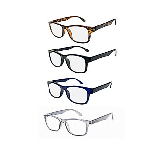 4 Pack of Blue Light Blocking Reading Glasses - Scratch Resistant Readers for Men, Women (Timeless Classics, 1.50)