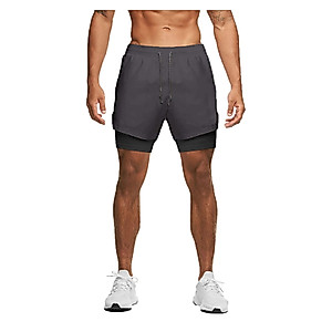 Men's Running Shorts Double Layer Gym Workout Yoga Quick Drying Training Joggers 2 in 1 Sports Basketball Shorts with Pockets