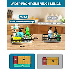 OHOBABY Sponge Holder for Kitchen Sink, Sink Caddy with Removable Drip Tray, Rustproof Stainless Steel Kitchen Sink Organizer with Dish Brush Holder for Countertop, Black (8.26'' X 5.51'' X 4.33'')