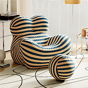 ESRADA Lazy Chair with Ottoman, Modern Soft Reading Chair Accent Contemporary Lounge Leisure Sofa Chair,Large Wrap-Around Armrests Lazy Sofa Chair