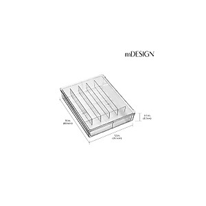 mDesign Dual Expandable Plastic In-Drawer Utensil Organizer Tray Deep 6 Divided Sections for Kitchen Organization; Holds Cutlery, Flatware, Silverware, Cooking Utensils, Ligne Collection - Clear