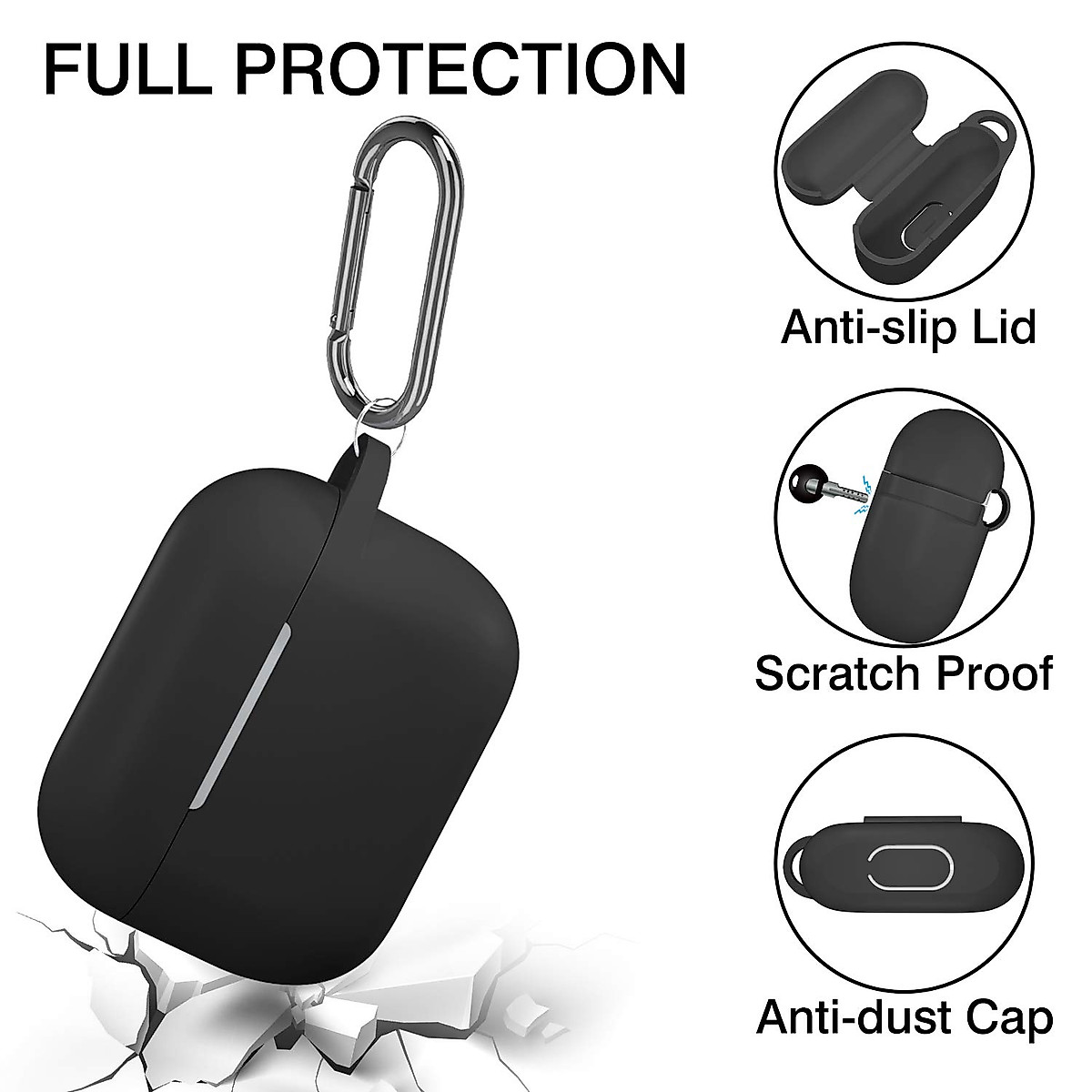 Hamile Compatible with AirPods Pro Case Protective Silicone Airpod Case Shockproof Cover Skin for Apple Airpod Pro 2019 Charging Case, with Keychain, Black